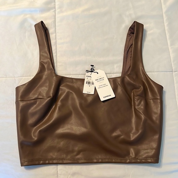 Express | Tops | Body Contour Faux Leather Square Neck Cropped Tank ...